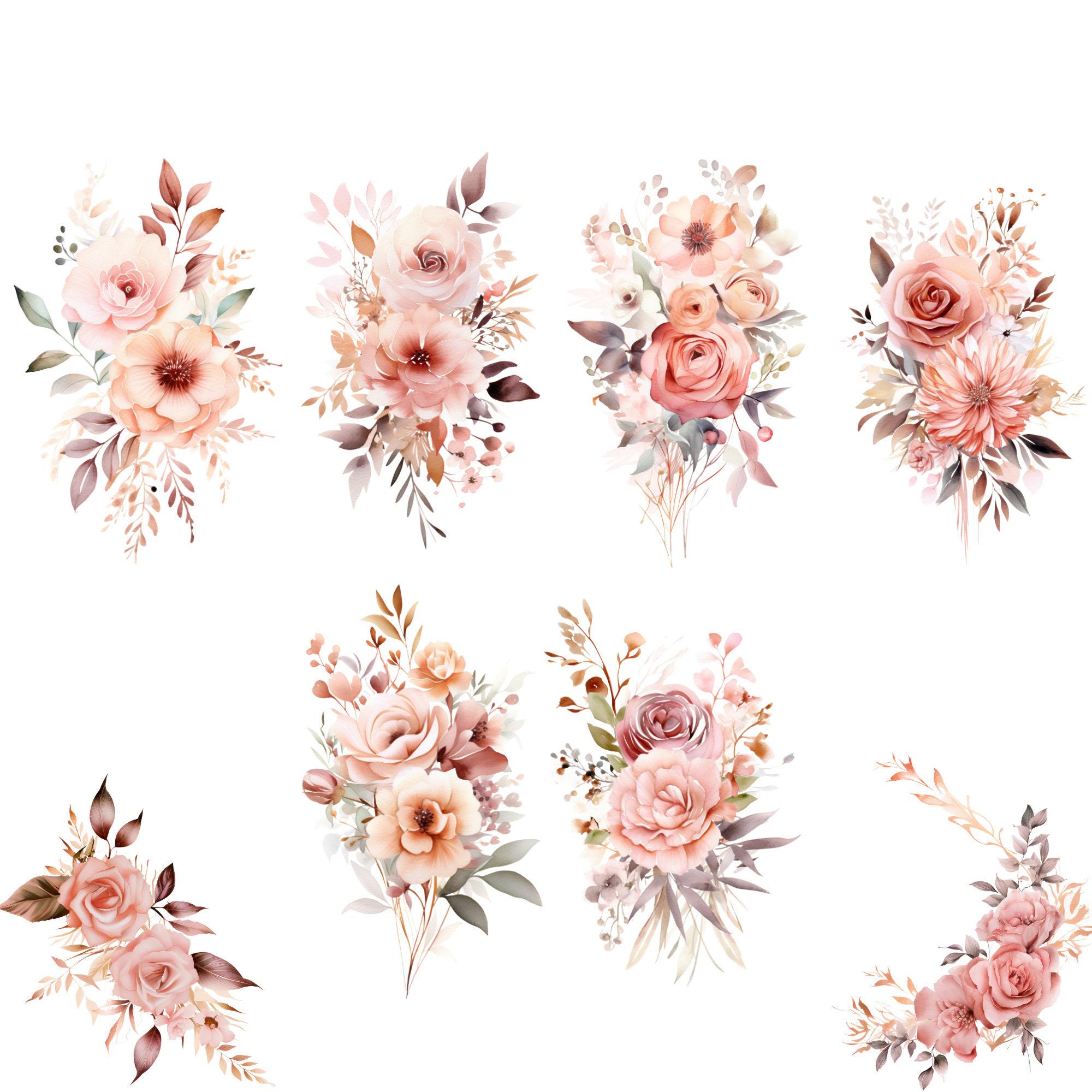 Blush Pink & Rose Gold Floral Clipart: Wedding Invitation Flowers ...