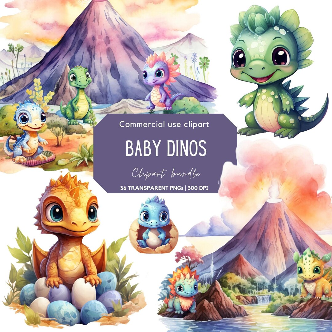 Cute Baby Dino Clipart | Dinosaur Baby Shower | Nursery Art | Dinosaur ...