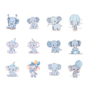 Cute Blue Elephant Clipart | Watercolor Baby Elephant | Cute Animal ...