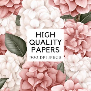 Watercolor Dusty Pink Hydrangea and Rose Floral Digital Papers | Blush ...
