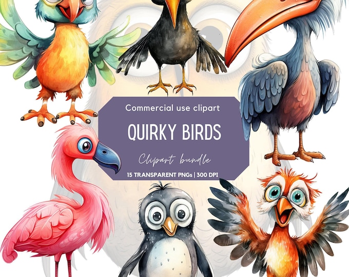 Cute Whimsical Bird Clipart 10 High Res Watercolor JPG for Junk ...