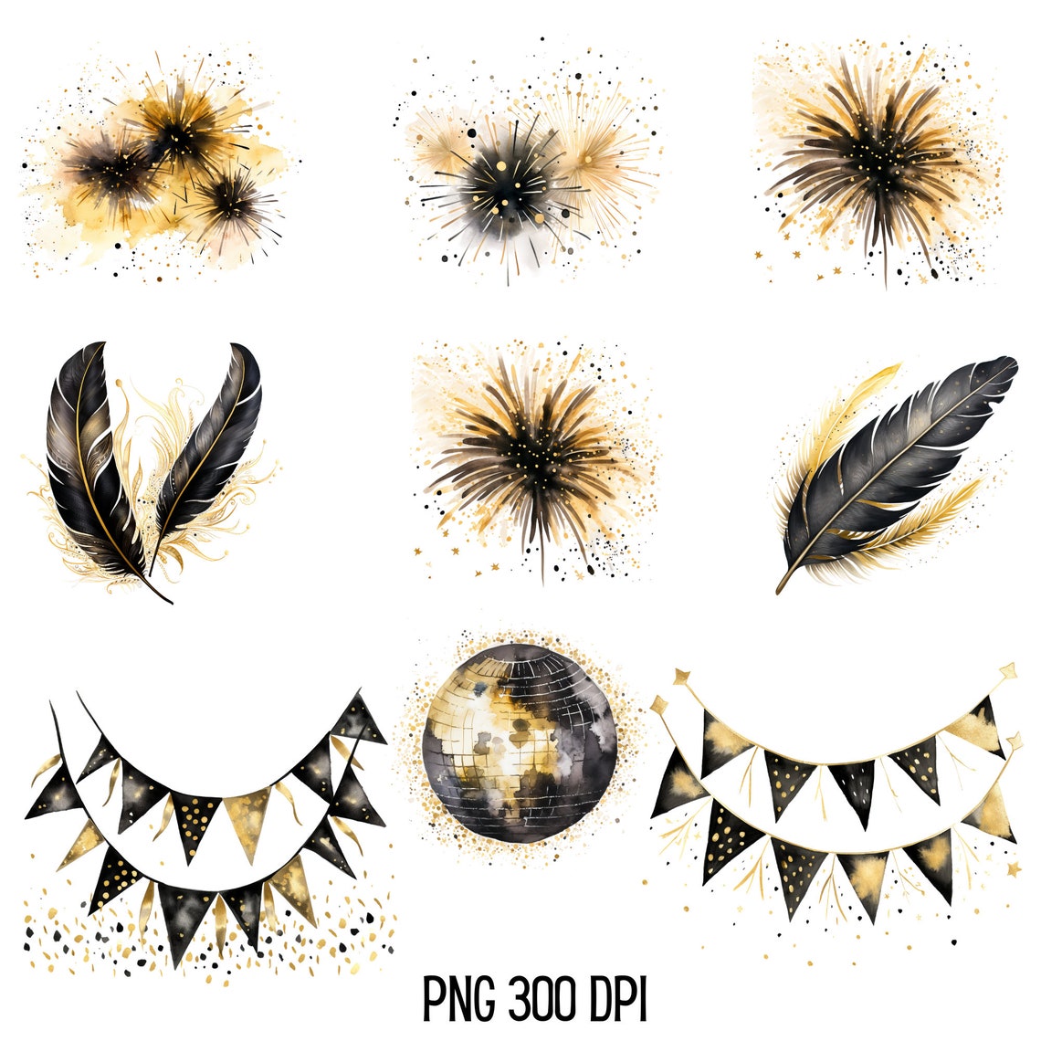 New Years Eve Clipart Celebration Clipart Nye Clip Art Black and Gold ...
