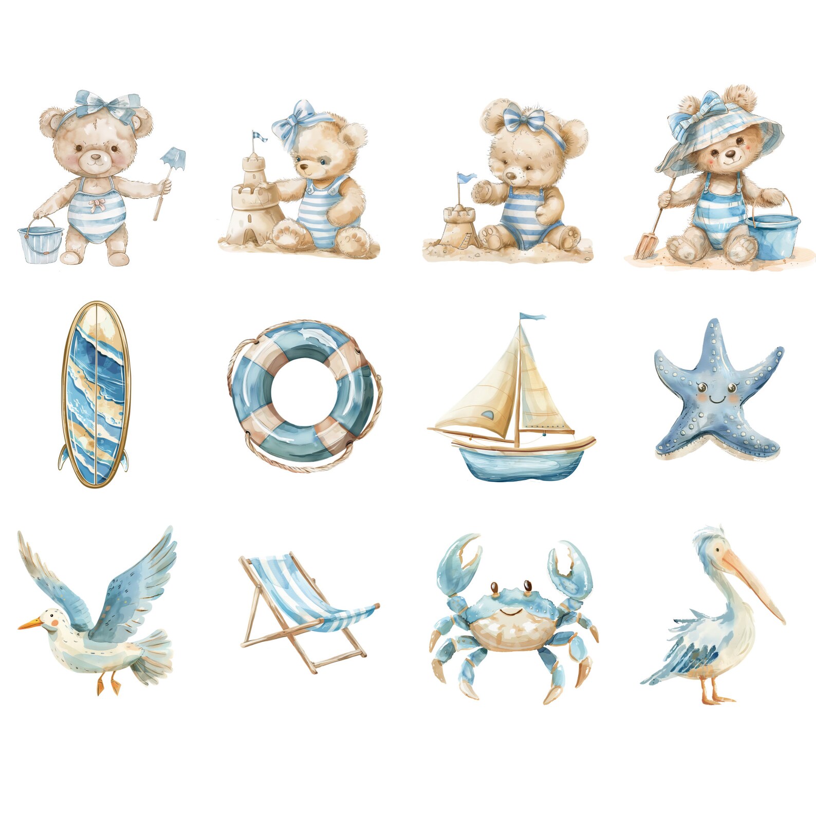 Cute Beach Bears Clipart Baby Bear Sailor Bear Nautical Blue Teddy Cute ...