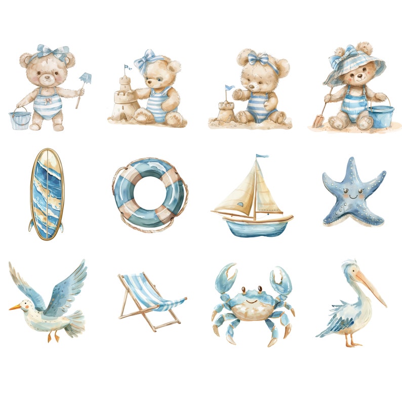 Cute Beach Bears Clipart Baby Bear Sailor Bear Nautical Blue Teddy Cute ...
