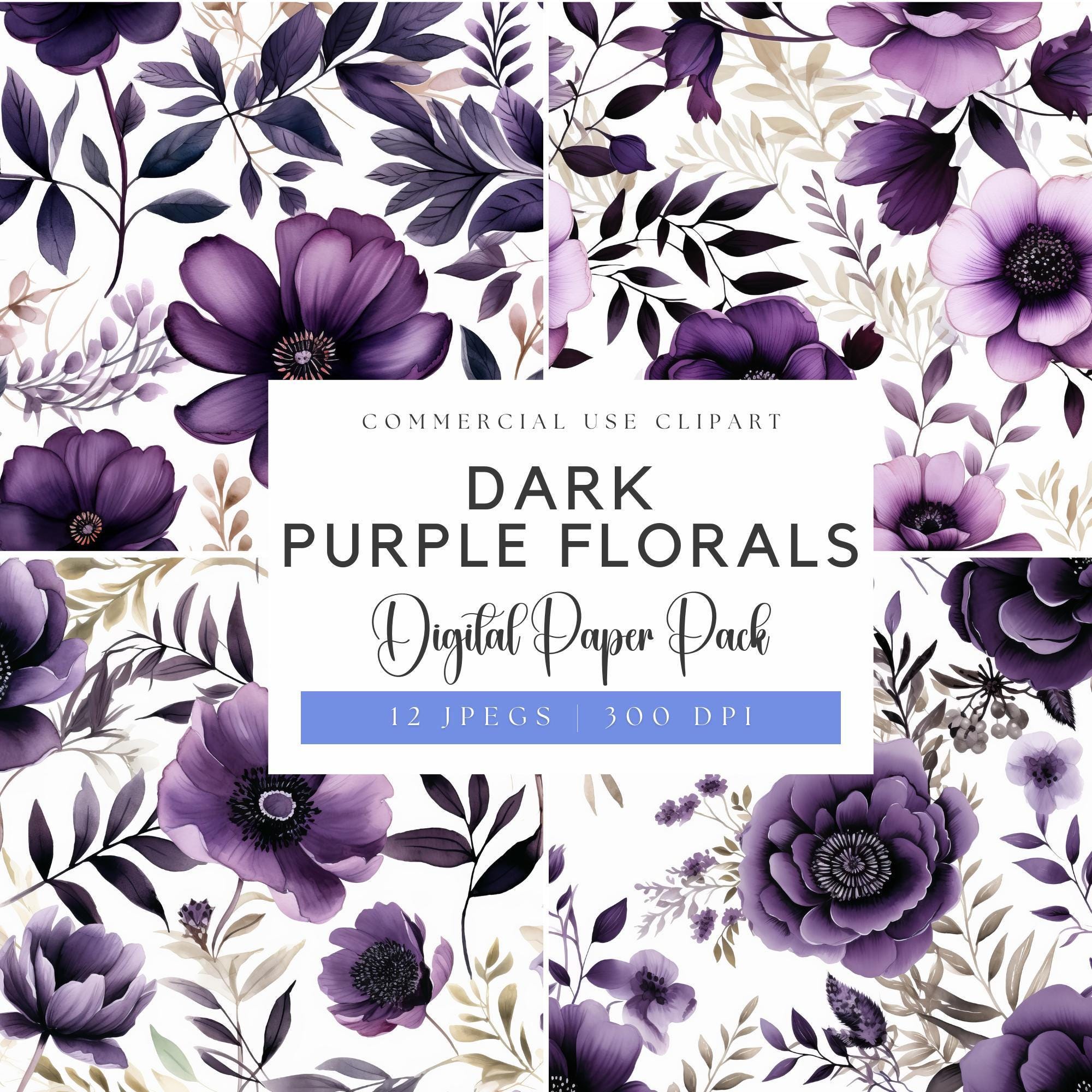 Dark Purple Floral Digital Papers: Moody Watercolor Flowers (jpegs) - Etsy
