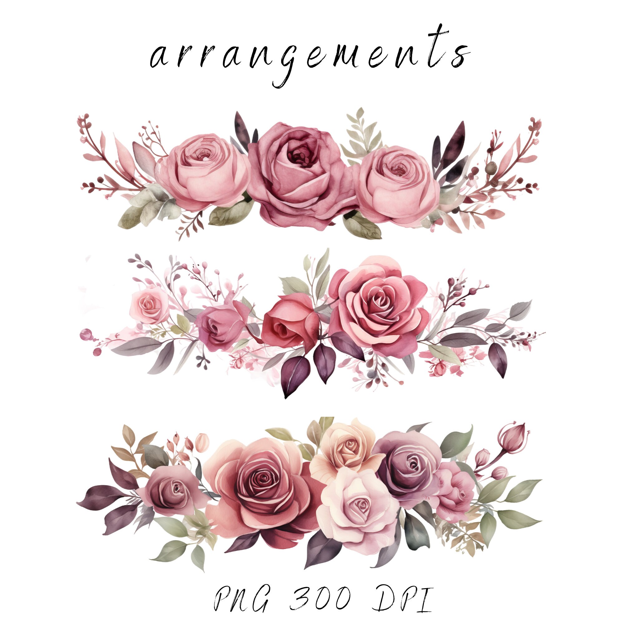 Pink Dusty Rose Clipart Pink Rose Clipart Watercolor Flowers Wedding ...
