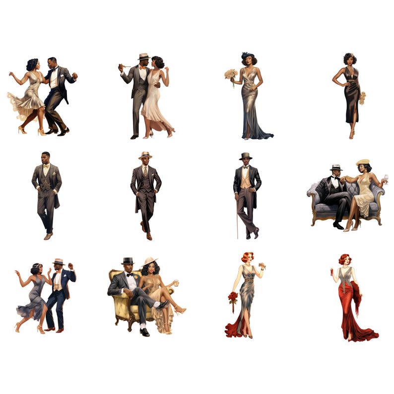 Roaring 20s Clipart Bundle, Great Gatsby Flapper PNG Set, Art Deco ...