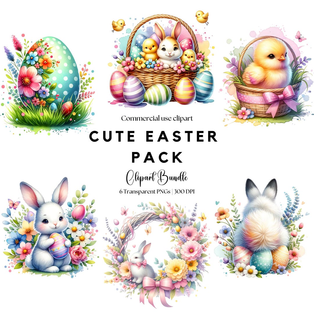 Super Cute Easter Clipart Pack | Watercolor Bunny | Easter Eggs ...
