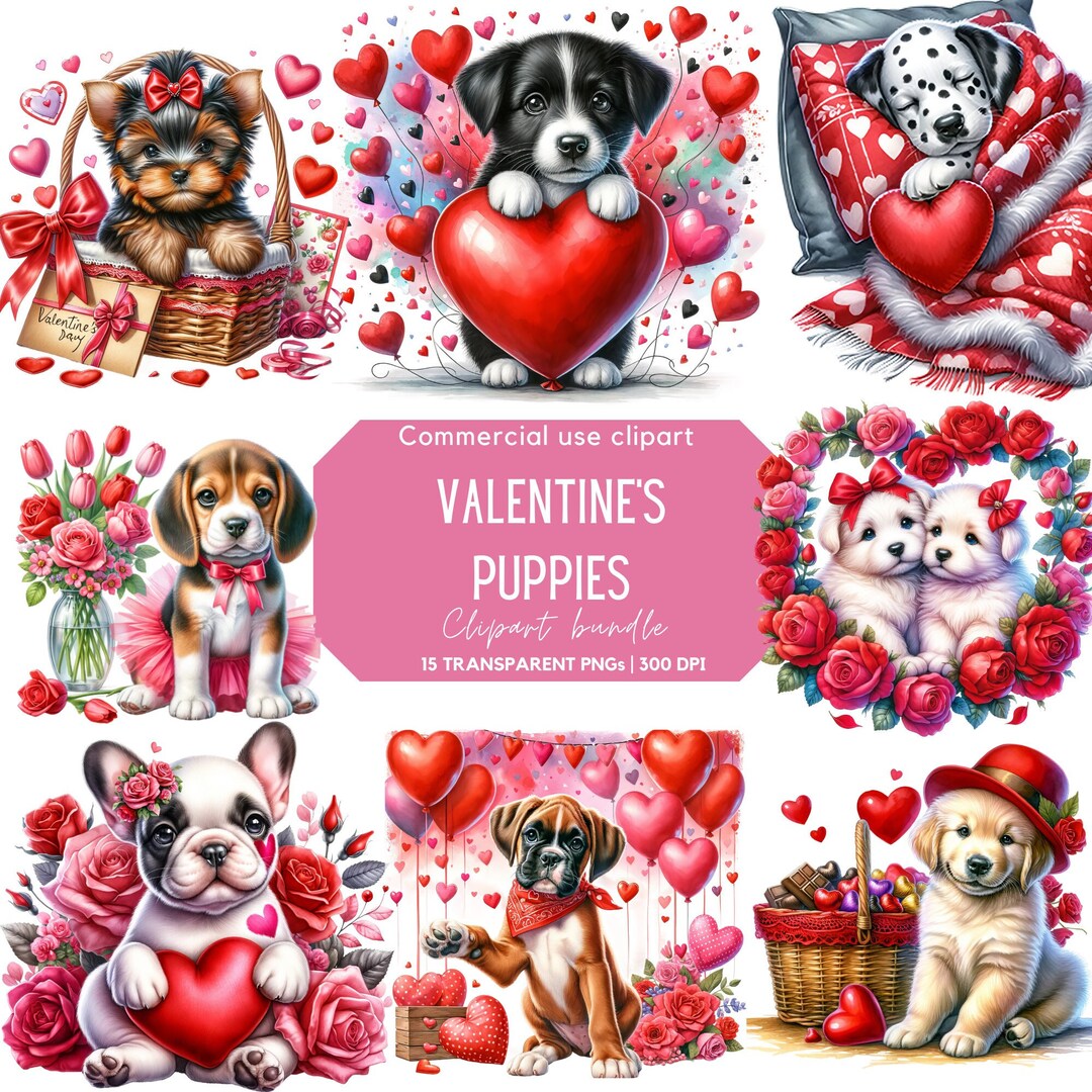 Valentines Puppies Clipart | Cute Dog | Cute Puppy| Romantic | Love Day ...