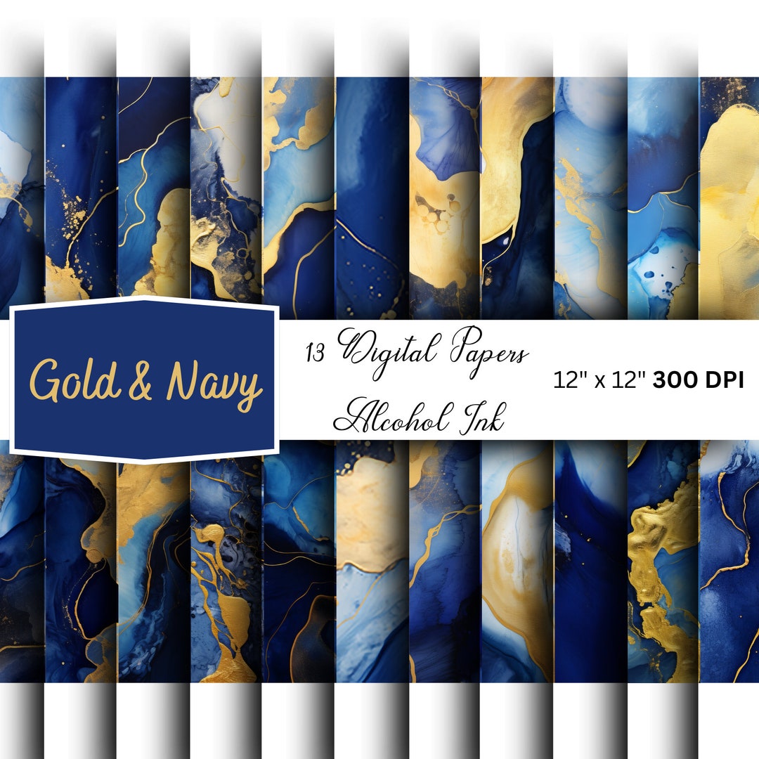Navy & Gold Alcohol Ink Texture Clipart Watercolor Texture Liquid Ink ...