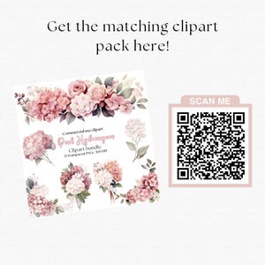 Watercolor Dusty Pink Hydrangea and Rose Floral Digital Papers | Blush ...