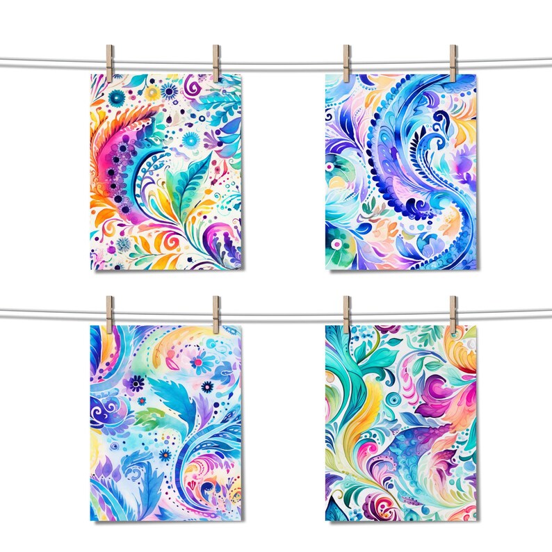 Paisley Pattern Digital Papers: Seamless Retro Backgrounds (commercial ...
