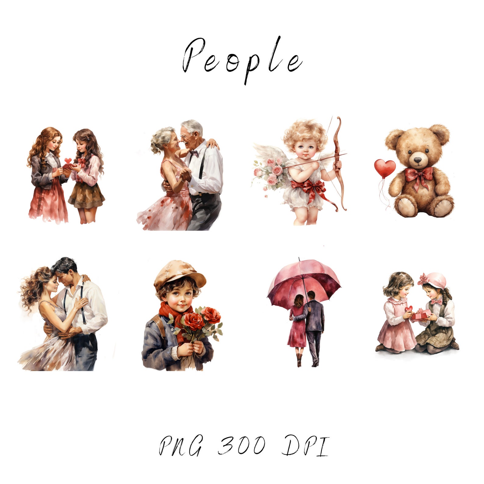 Watercolor Vintage Valentine's Clipart Nostalgic Valentines Retro ...