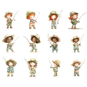 Cute Watercolor Little Fisherman Clipart Set, Fishing Themed Nursery ...