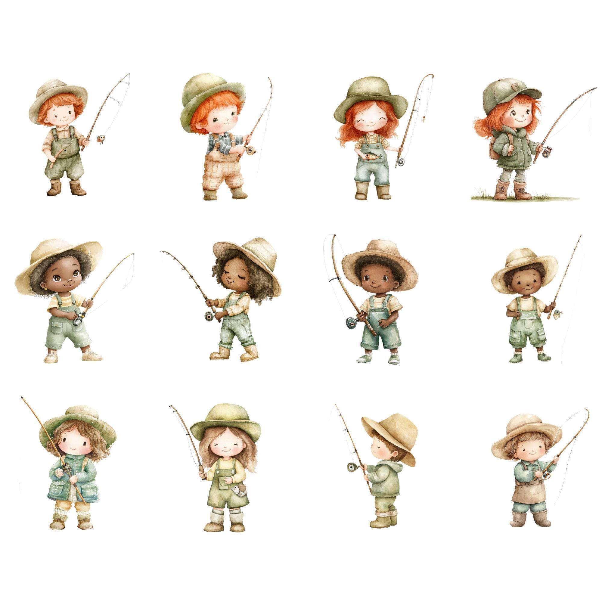 Cute Watercolor Little Fisherman Clipart Set, Fishing Themed Nursery ...