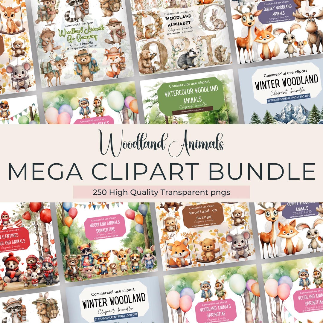 Watercolor Woodland Animal Clipart Mega Bundle | Woodland Baby Shower ...
