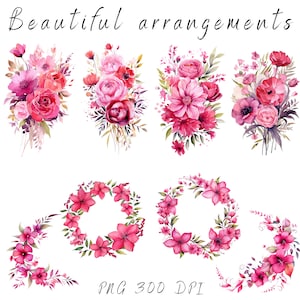 Bright Pink Floral Clipart | Pink Flower | Hot Pink Flower | Wedding ...