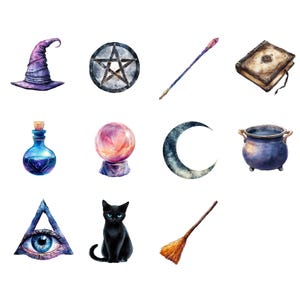 Witchy Symbols Clipart | Magic Symbol | Pentagram | Crescent Moon ...