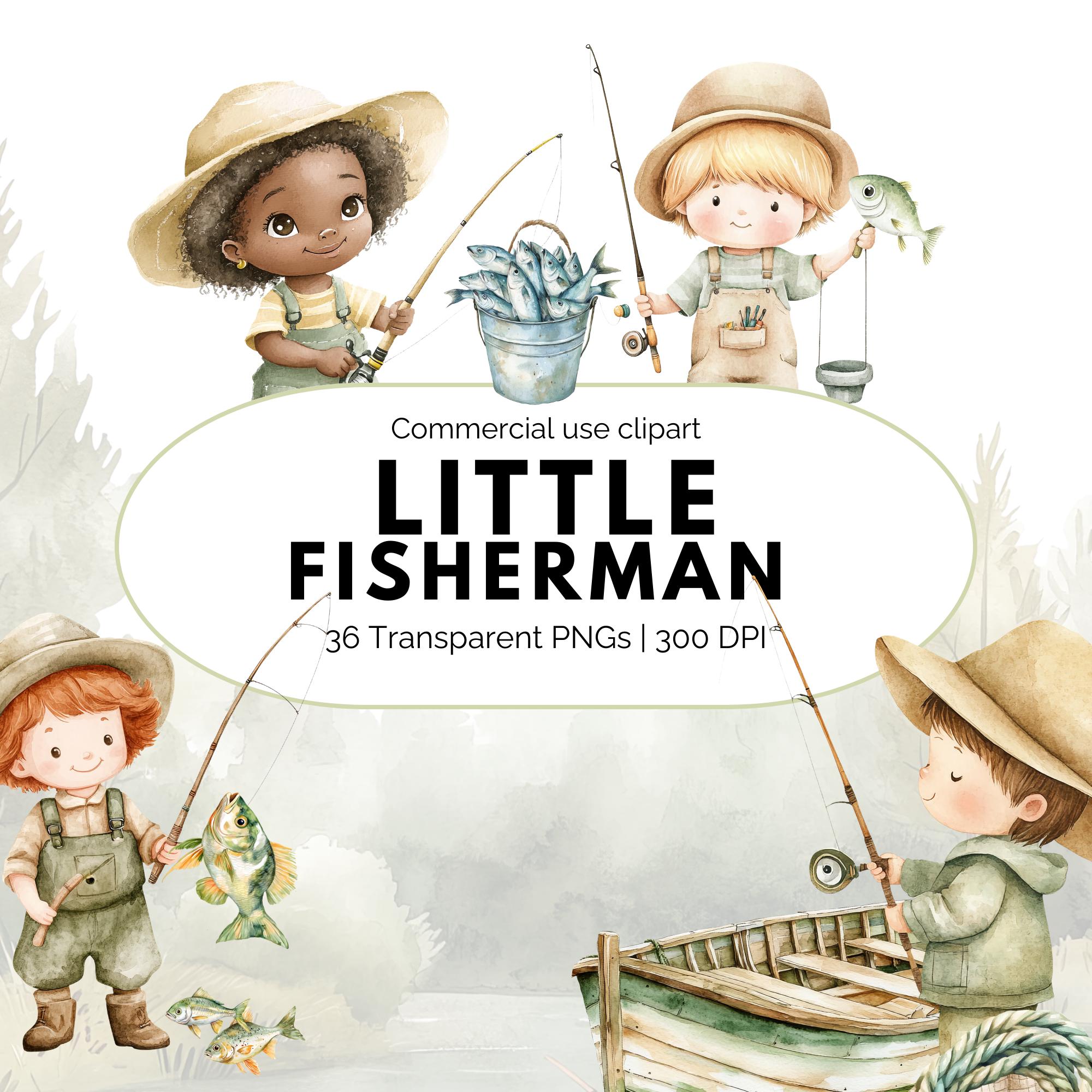 Cute Watercolor Little Fisherman Clipart Set, Fishing Themed Nursery ...