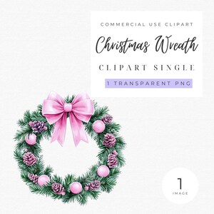 Pink Christmas Wreath Clipart: Watercolor Holiday Card Design (PNG) - Etsy