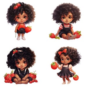 Cute Kawaii Strawberry Girl Clipart Set, Red Polka Dot Outfit Berry ...