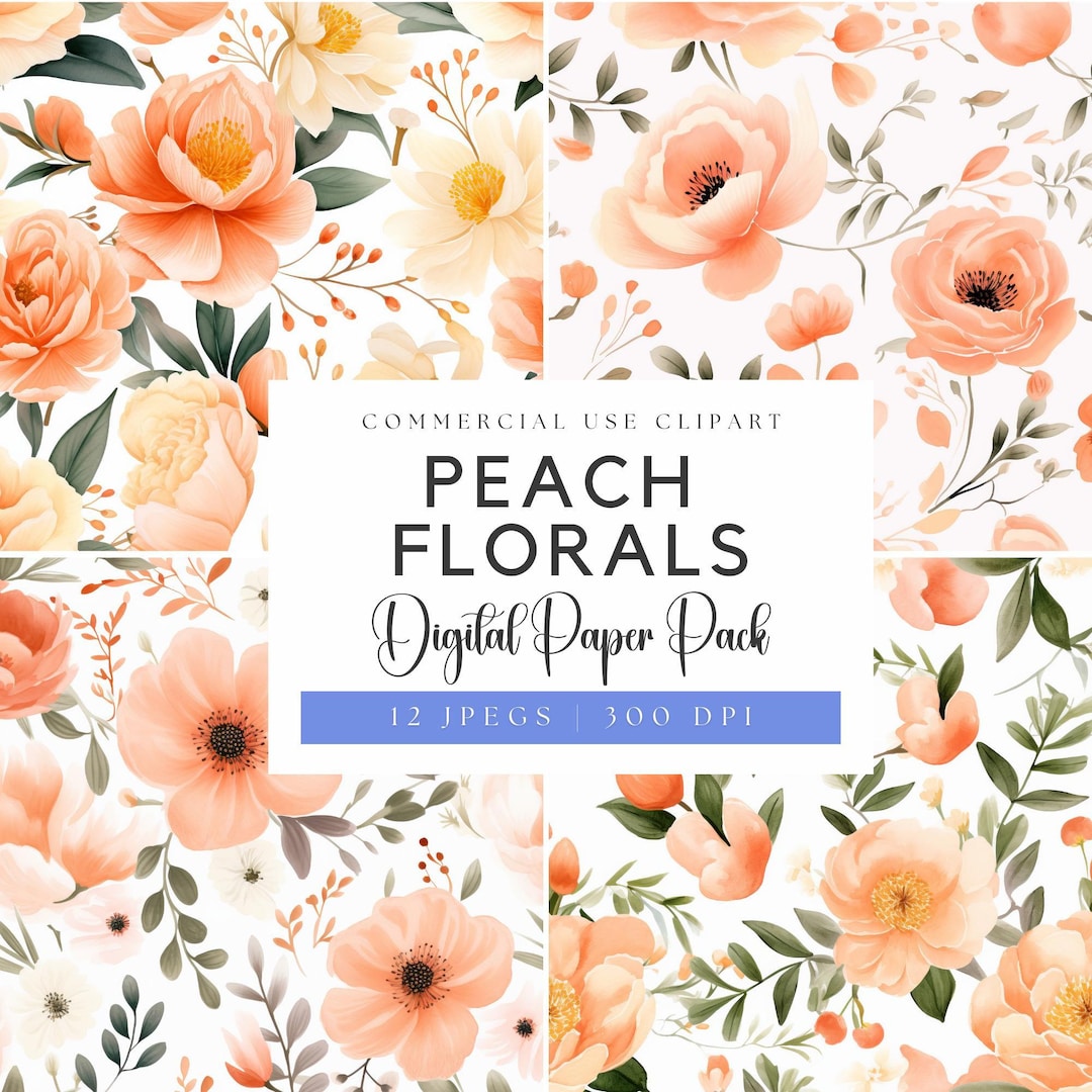 Watercolor Peach Floral Digital Papers: Wedding Invitation (digital ...