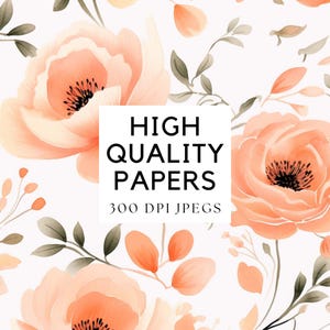 Watercolor Peach Floral Digital Papers: Wedding Invitation (digital ...