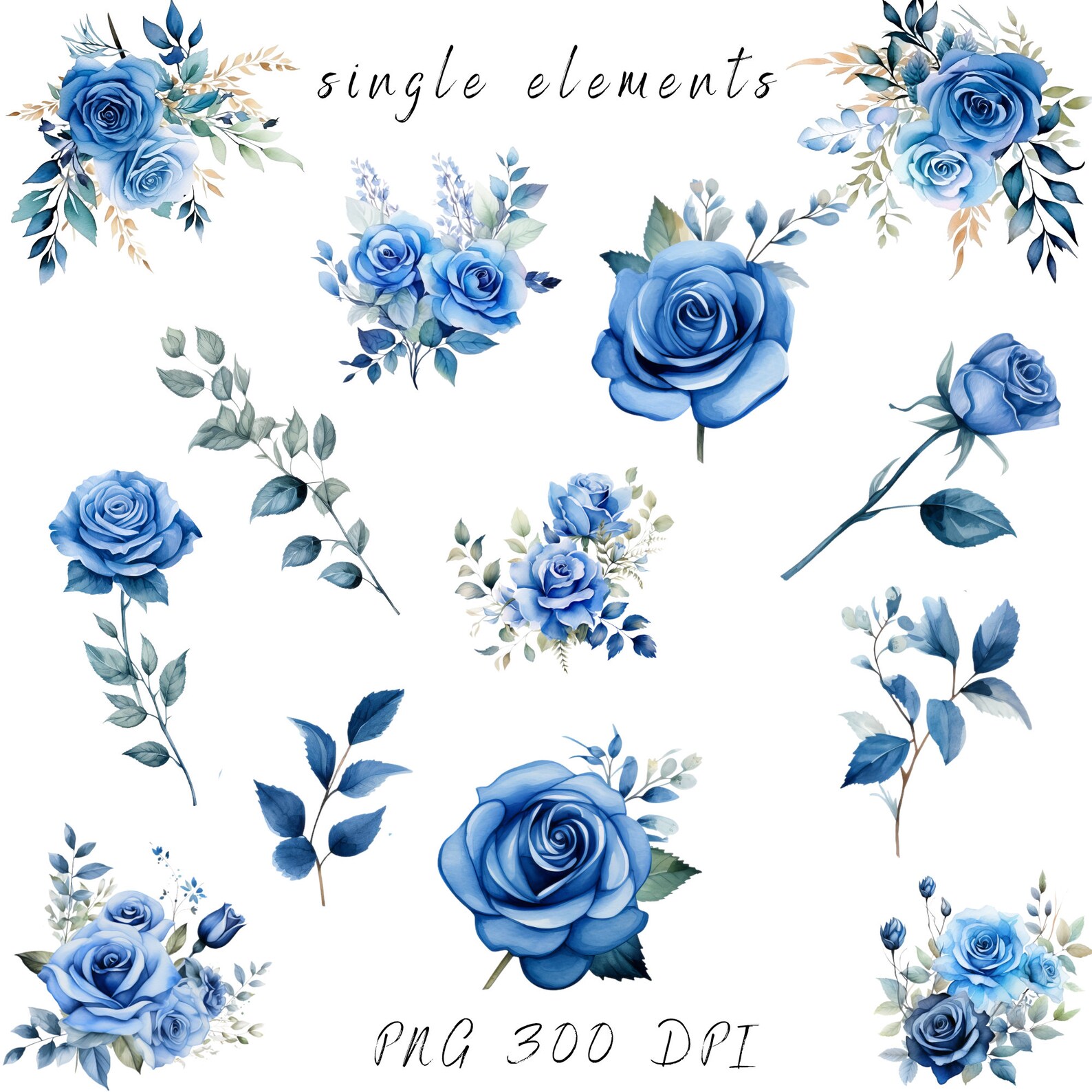 Blue Dusty Rose Clipart Blue Rose Clipart Watercolor Flowers Wedding ...