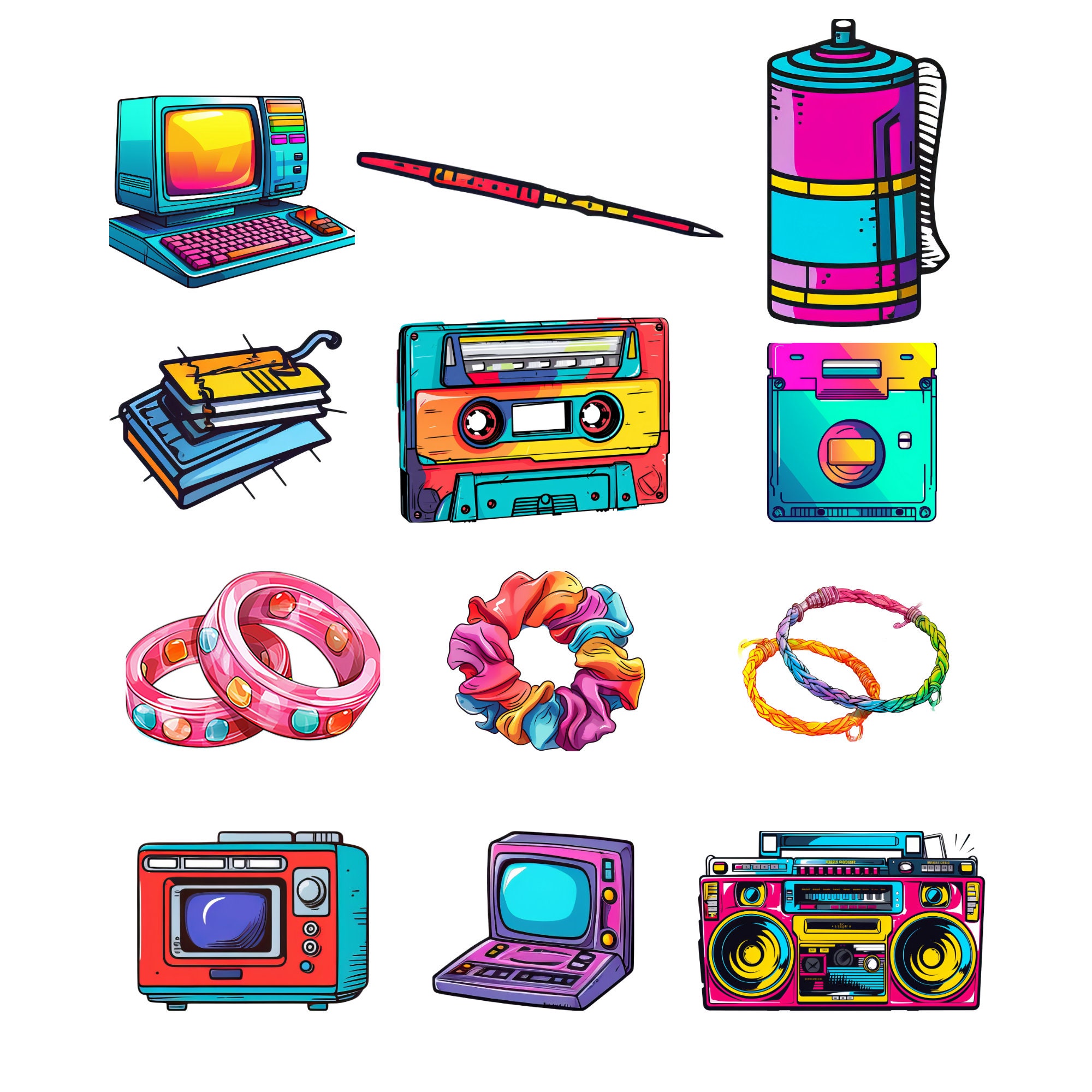 90s Nostalgia Clipart Retro Designs Neon 1990s Back to the 90s Retro ...
