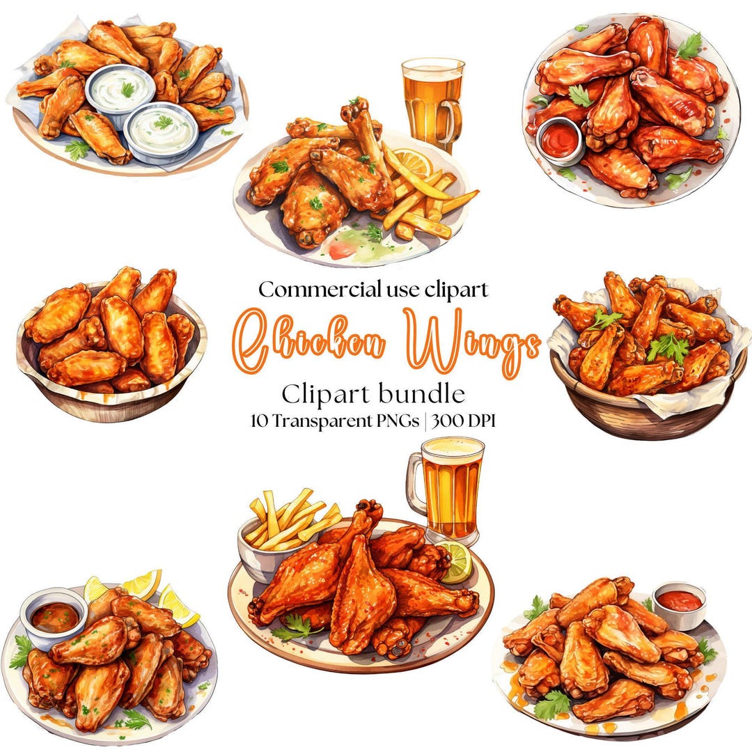 Watercolor Chicken Wings Clipart | Chicken Fried | Chicken Wing Png ...