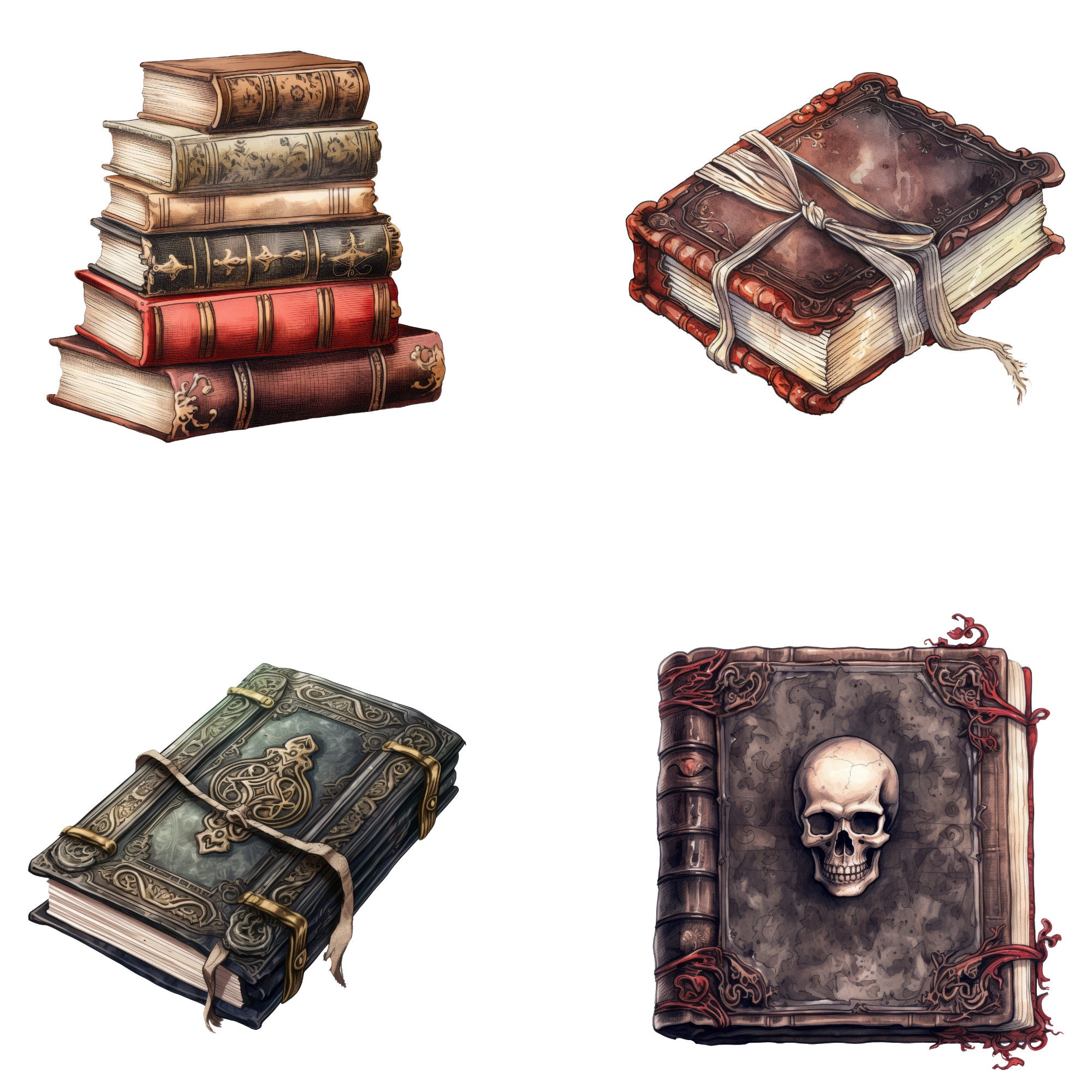 Watercolor Gothic Bookshelf Clipart Bookworm Library Book Lover ...