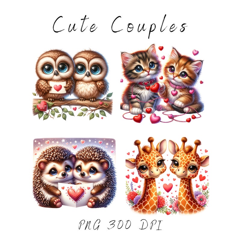 Valentines Animal Couples Clipart Cute Animal Romantic Valentines Day ...