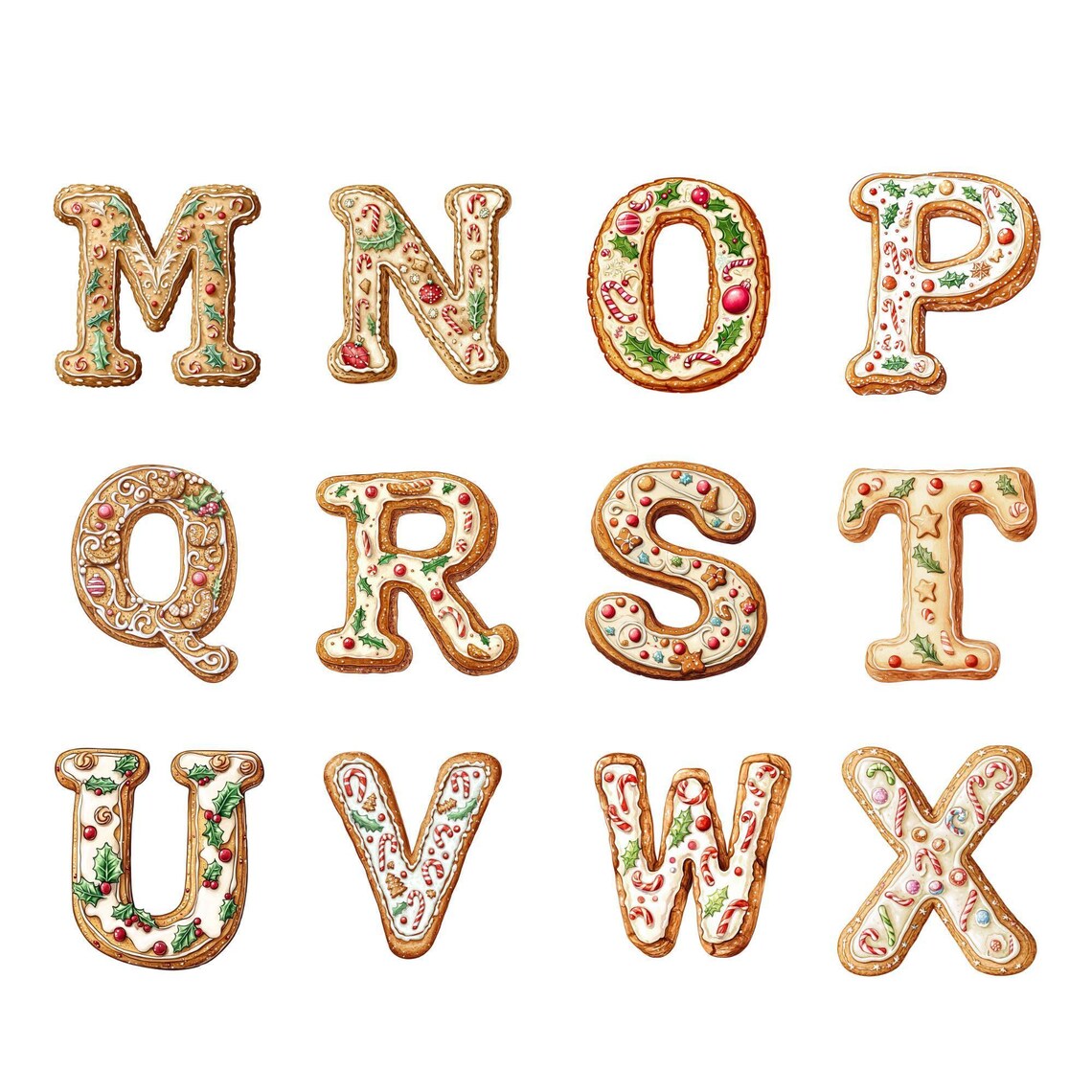 Christmas Gingerbread Alphabet Clipart: Festive Cookie Letters (PNG) - Etsy