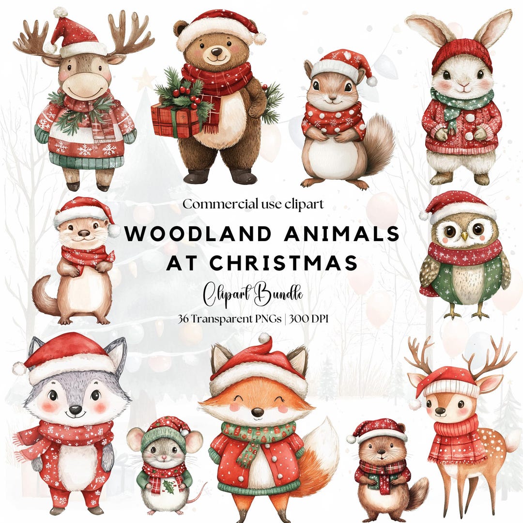Christmas Woodland Animals Clipart | Woodland Animals Png | Winter ...