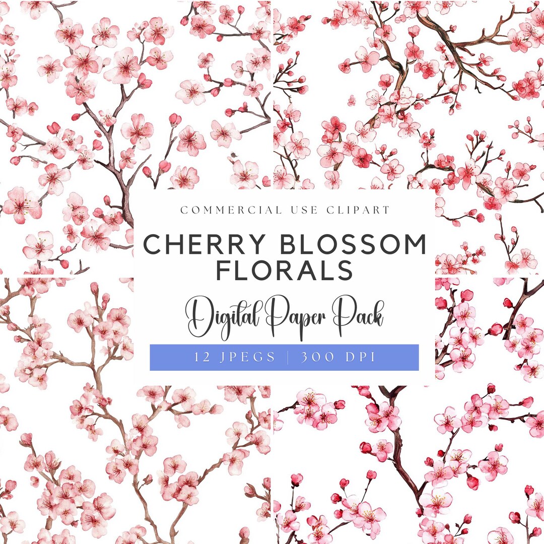 Watercolor Cherry Blossom Digital Papers | Sakura Blossom | Spring ...