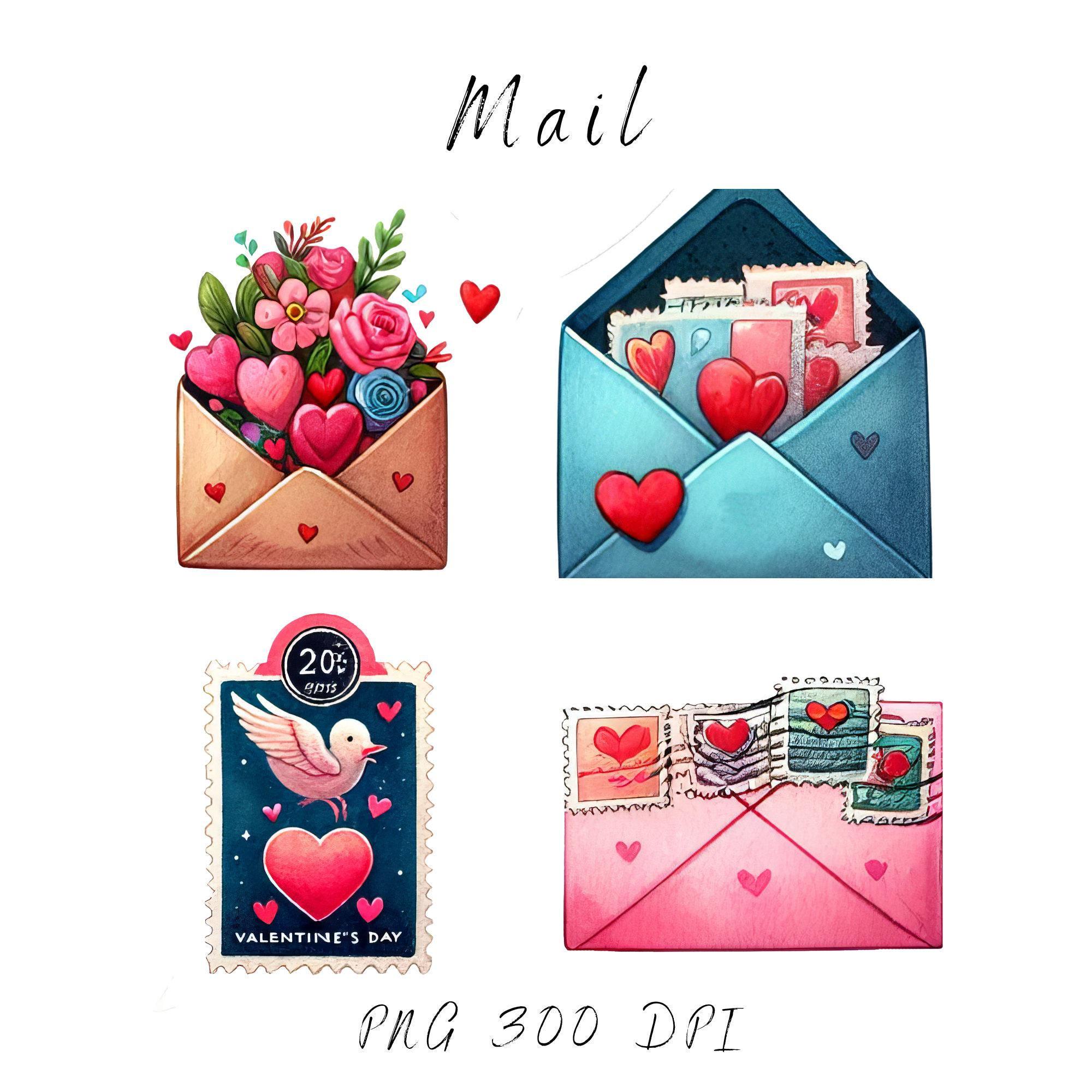 Retro Valentine Mail Clipart: Love Letter, Mailbox (commercial Use ...