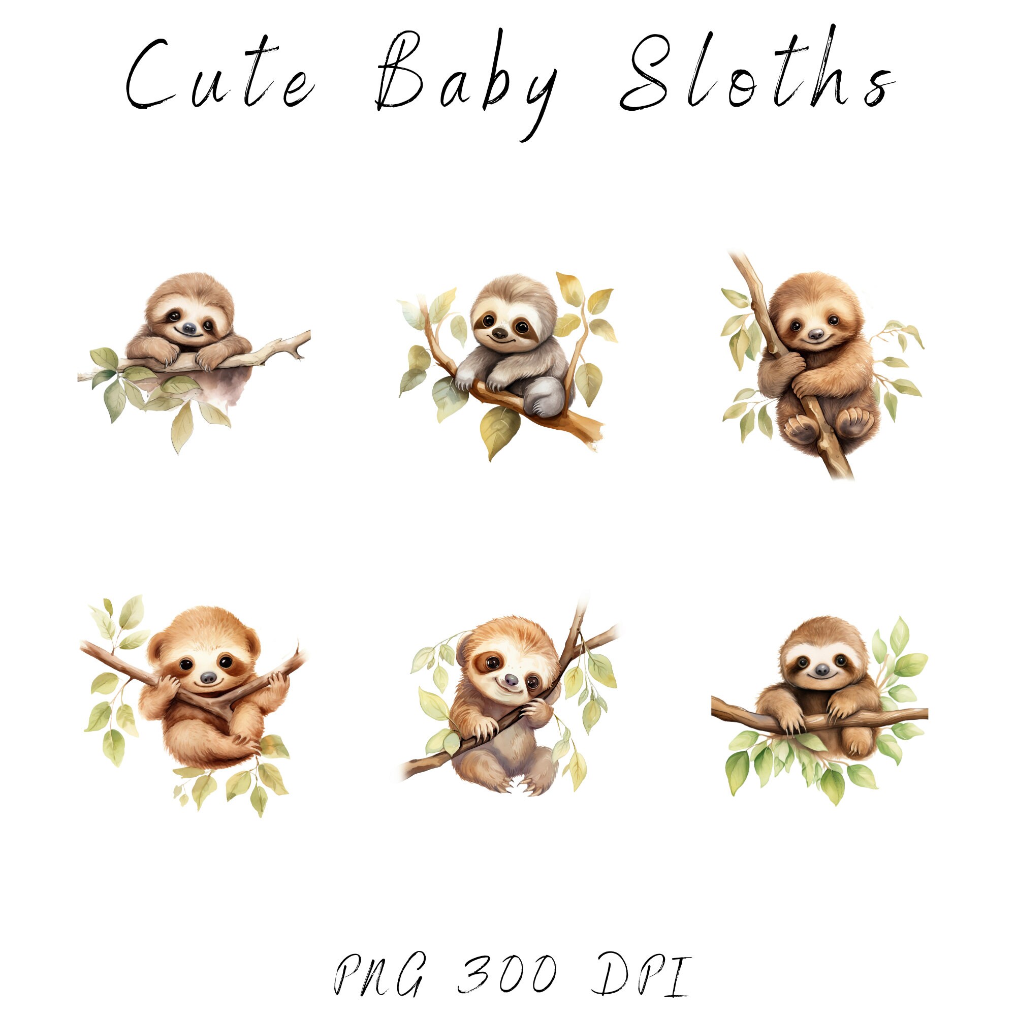 Watercolor Cute Baby Sloth Sloth Illustration Cute Animals Png Nursery ...