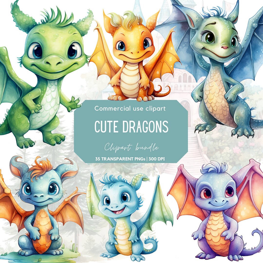 Watercolor Cute Dragon Clipart | Baby Dragon Png | Little Dragon ...