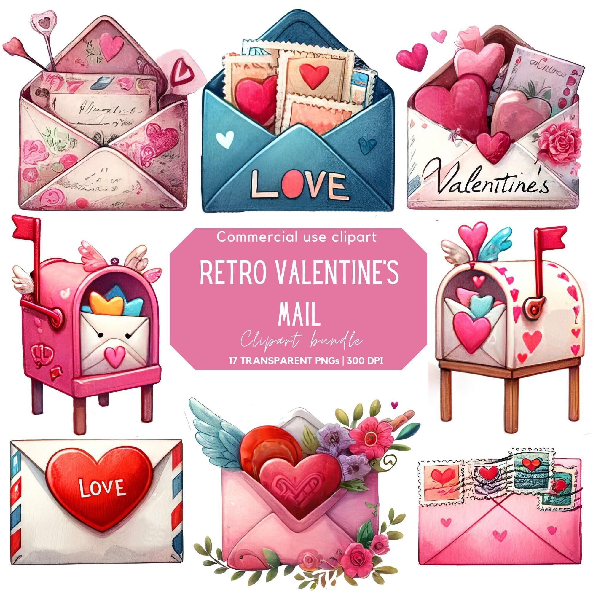 Retro Valentine Mail Clipart: Love Letter, Mailbox (commercial Use ...