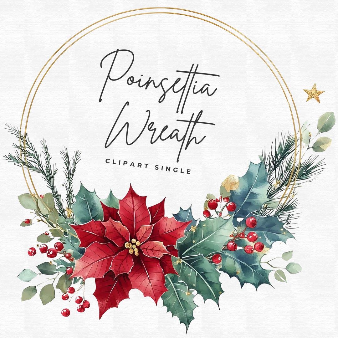 Watercolor Poinsettia Wreath Clipart: Christmas Flower (digital ...