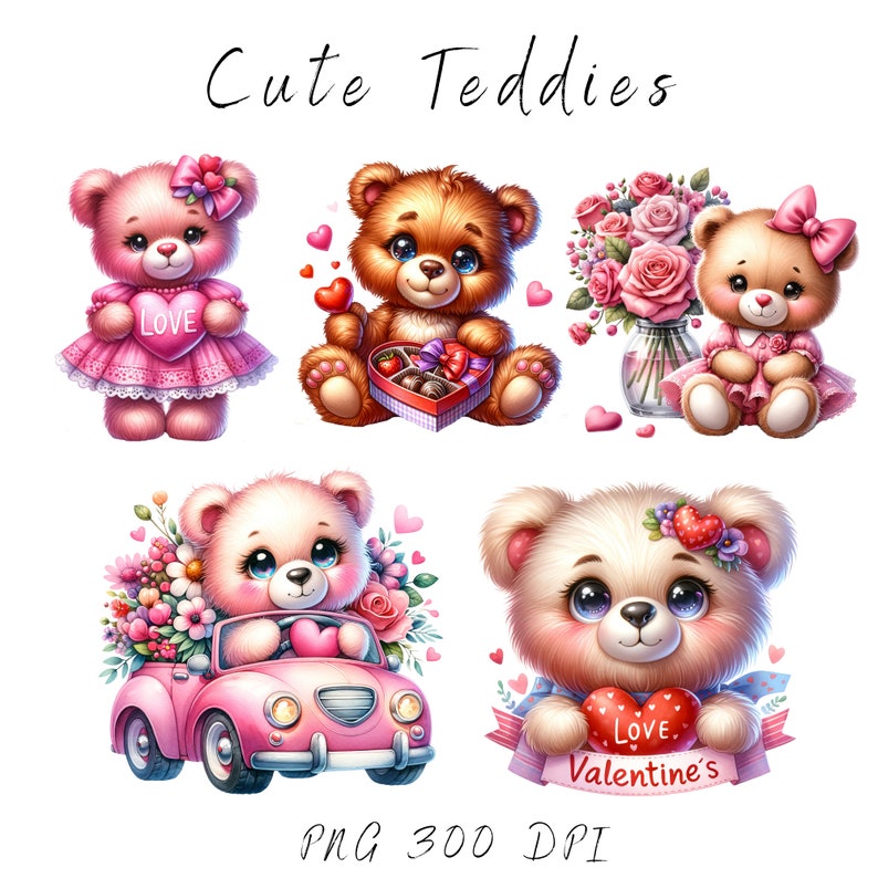 Valentine Teddy Bear Clipart Cute Bears Romantic Clipart Watercolor ...
