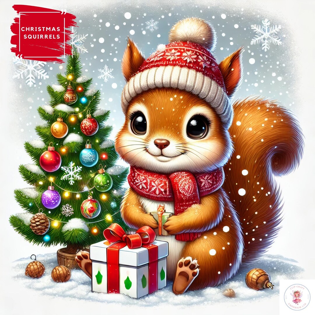 15 Christmas Squirrel Clipart | 300 DPI Jpegs | Festive Christmas ...