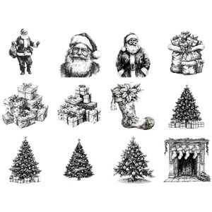 Watercolor Christmas Clipart: Black and White Holiday Graphics (digital ...