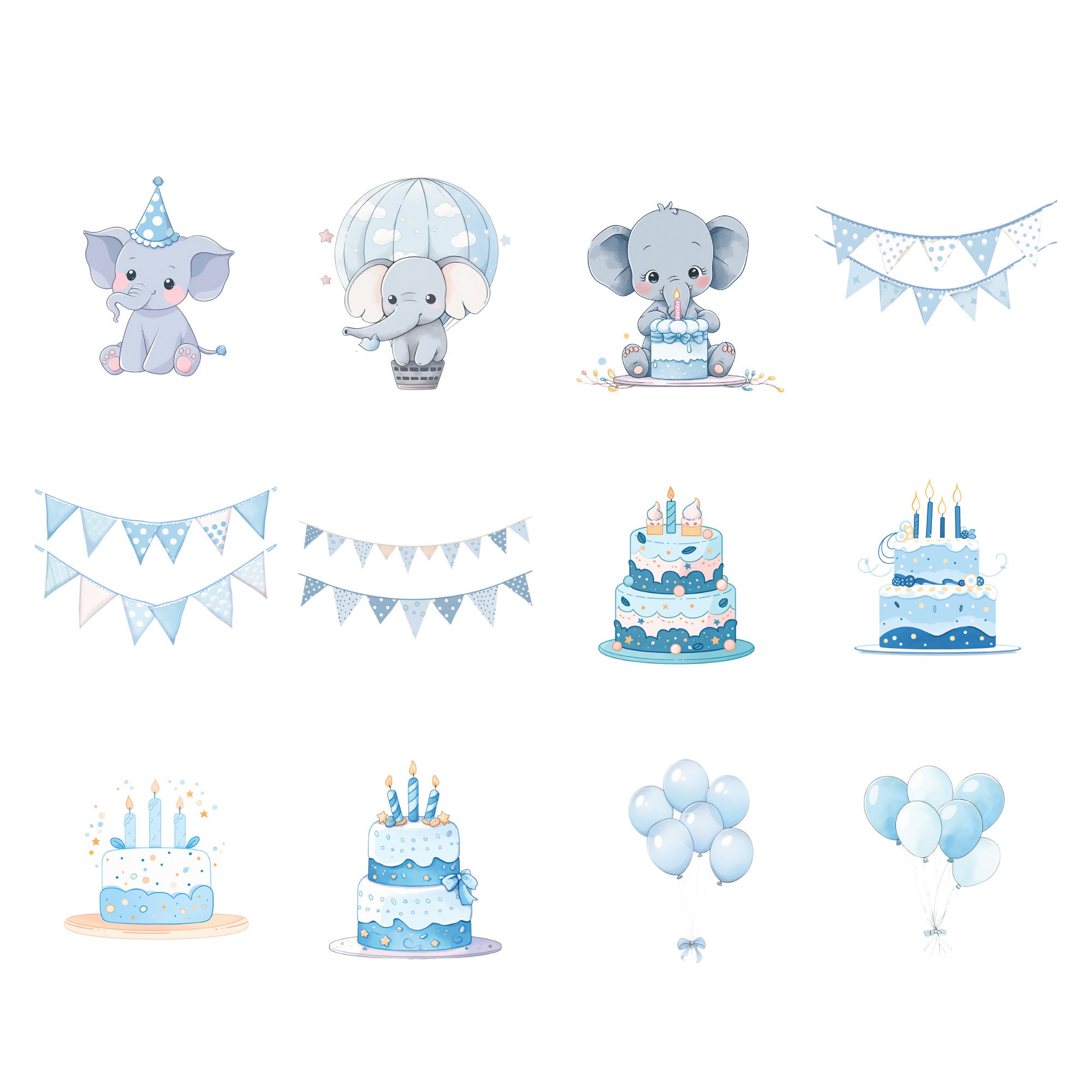 Cute Blue Elephant Clipart Watercolor Baby Elephant Cute Animal Baby ...