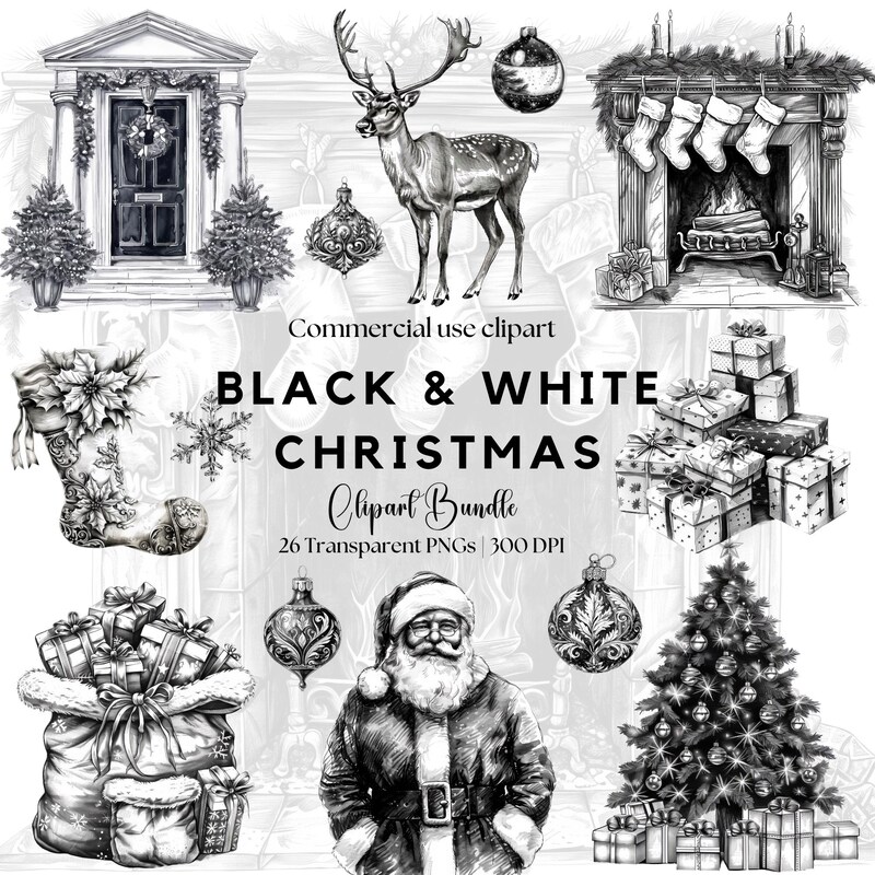 Stocking Clipart Black and White - Etsy