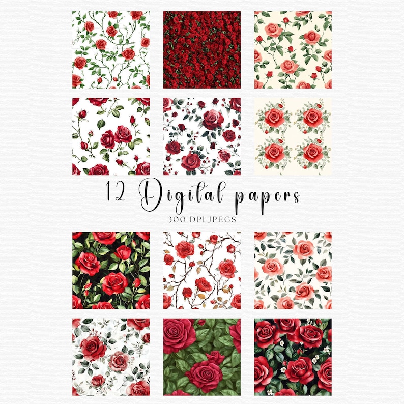 Red Rose Seamless Patterns: Floral Digital Paper (commercial Use) - Etsy