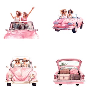 Watercolor Pink Road Trip Girl Clipart | Summer Vacation | Girls ...