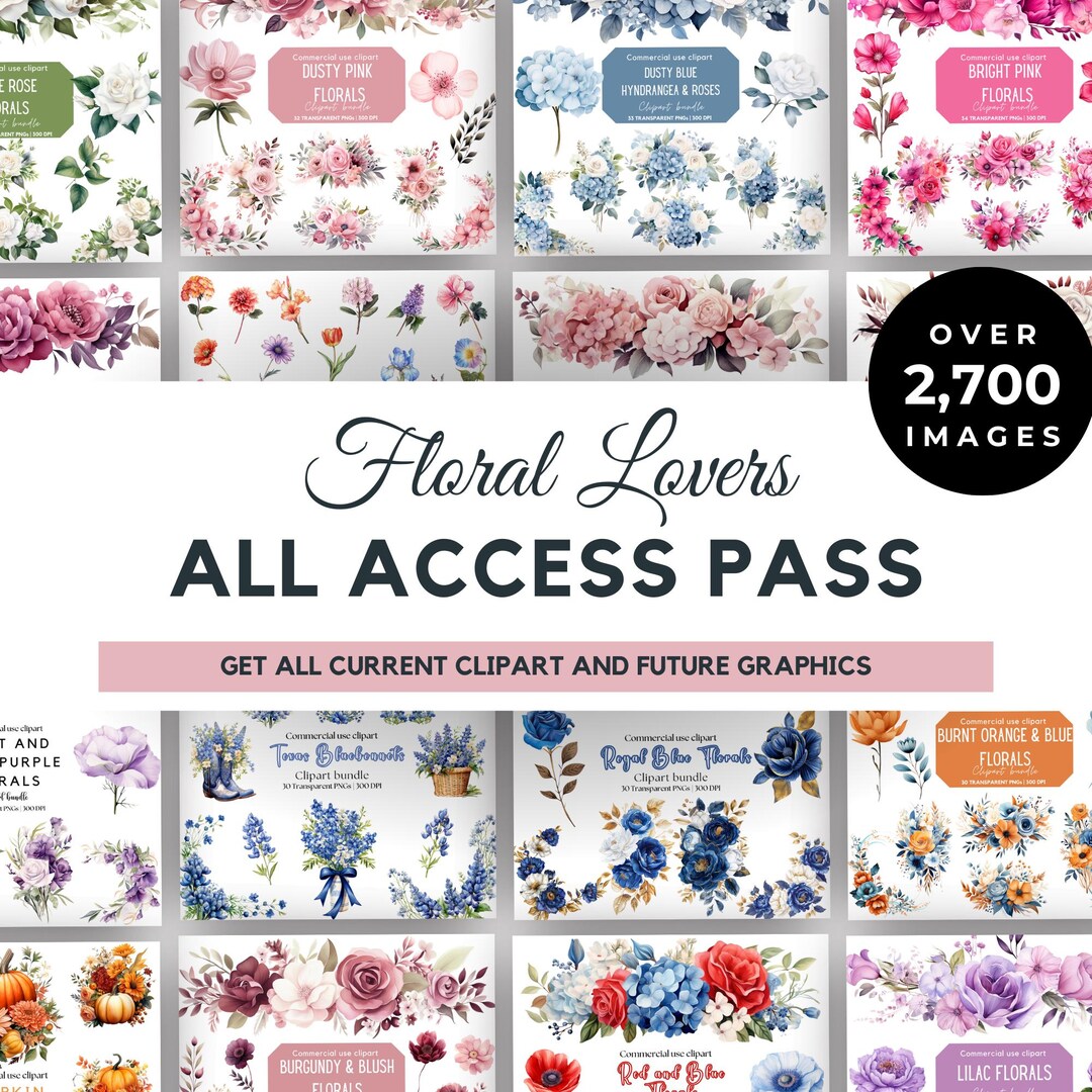 Floral Clipart All Access Lifetime Pass Floral Bundle Wedding Florals ...
