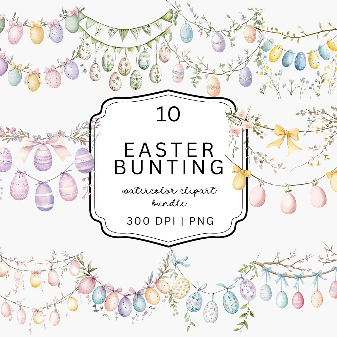 Easter Bunting Clipart | Easter Eggs | Watercolor Bunting | Bunting ...
