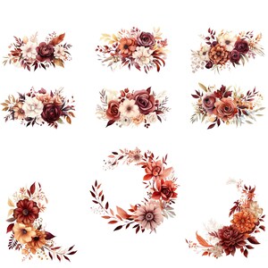 Burgundy and Rust Floral Clipart Burgundy Flower Fall Floral Fall ...